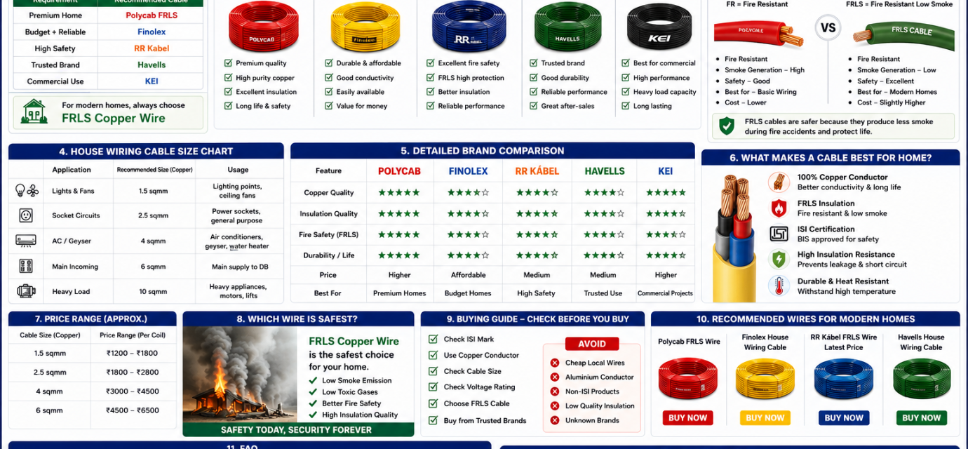 Best Cable for House Wiring in India (2026) | Polycab vs Finolex vs RR ...