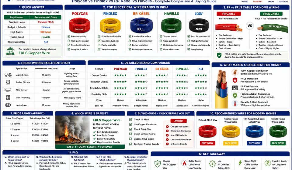 Best Cable for House Wiring in India (2026) | Polycab vs Finolex vs RR ...